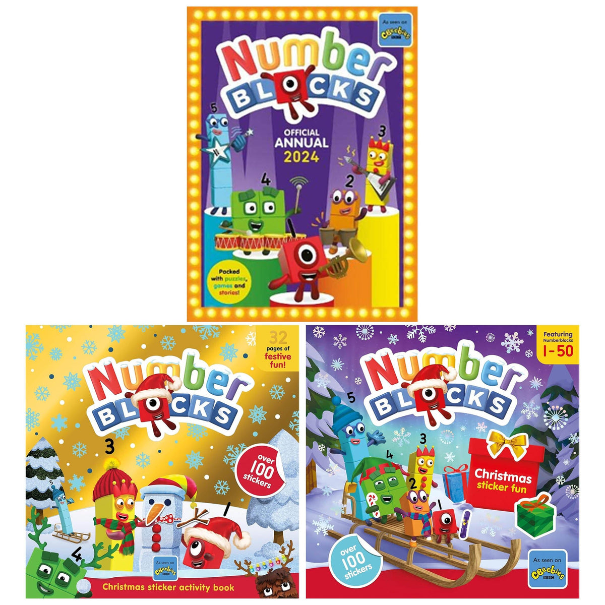 Numberblocks Annual 2024, Christmas Sticker Activity/Fun 3 Books Colle ...