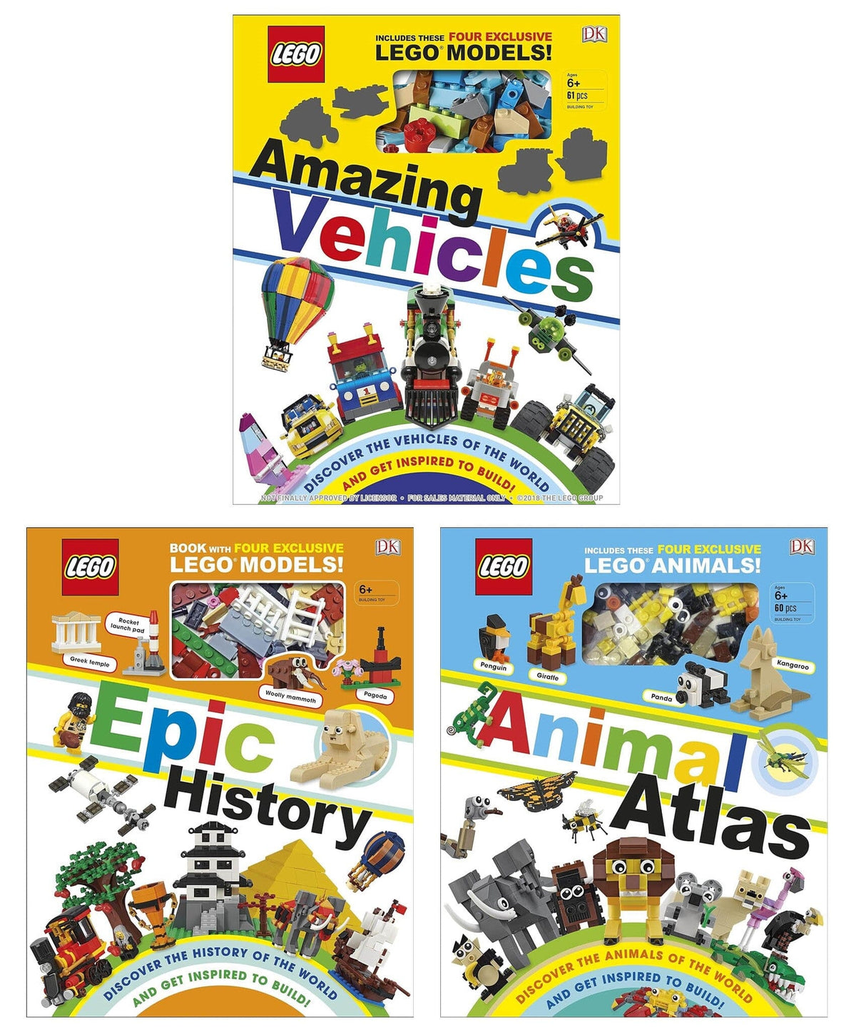 LEGO Amazing Vehicles, Animal Atlas & Epic History By Rona Skene 3 Boo ...
