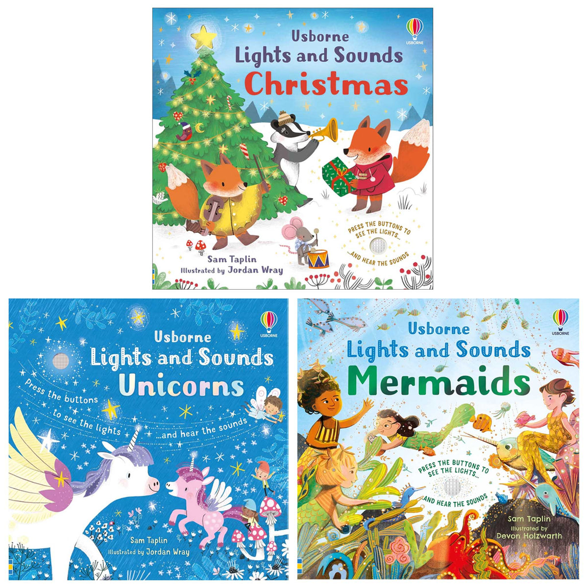 Usborne Lights and Sounds: Christmas, Unicorns & Mermaids by Sam Tapli ...