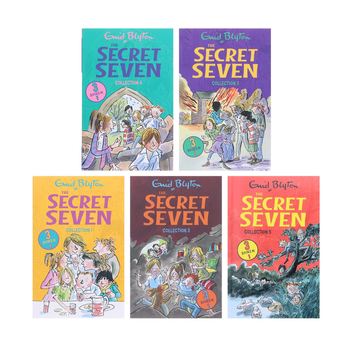 The Secret Seven Series By Enid Blyton 5 Books 15 Story Collection Set ...