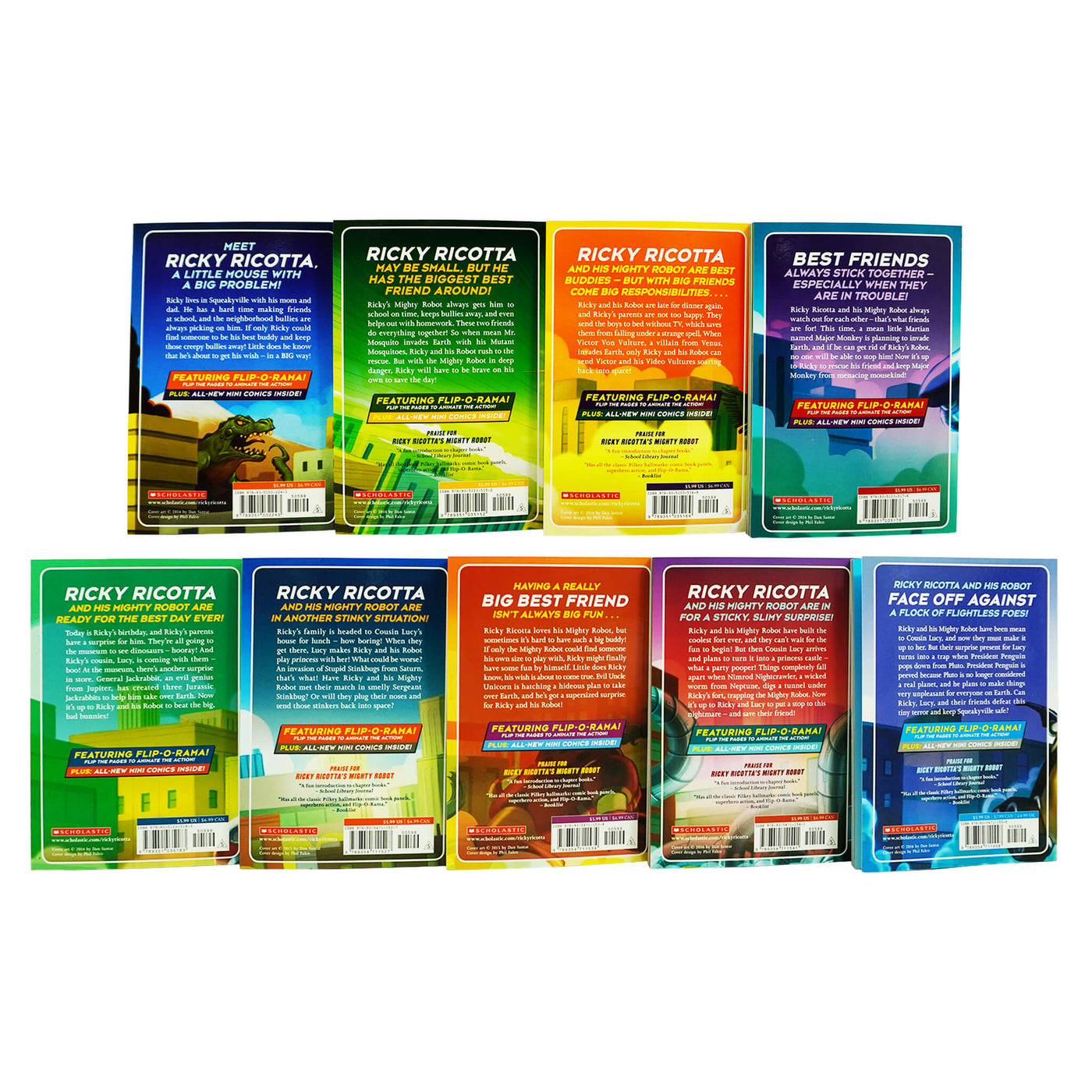 Ricky Ricotta's Mighty Robot by Dav Pilkey & Dan Santat 9 Books Collec ...