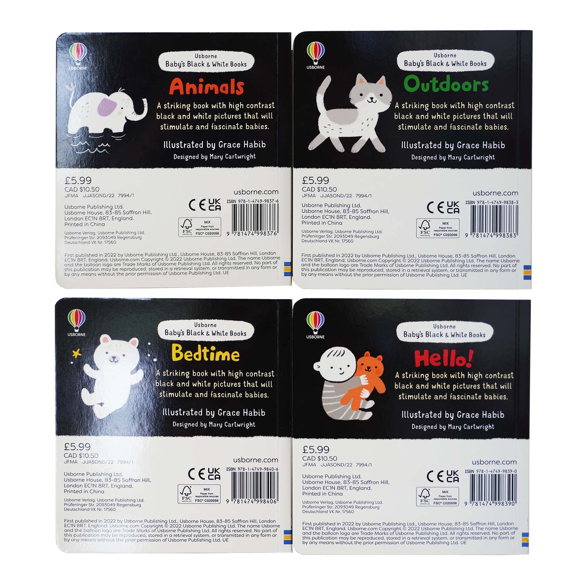 Usborne Baby's Black and White 4 Books Collection Set By Mary Cartwrig ...